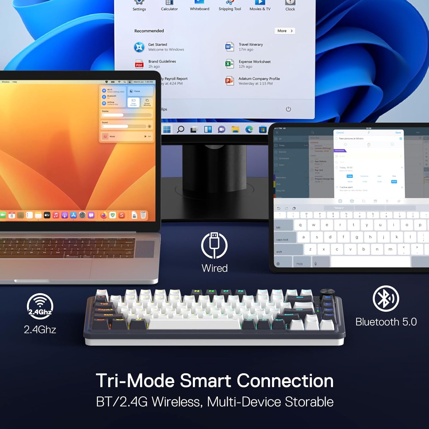 Ucal Pro K673 Pro - 75% Wired+2.4Ghz+BT Mechanical Keyboard White and ...