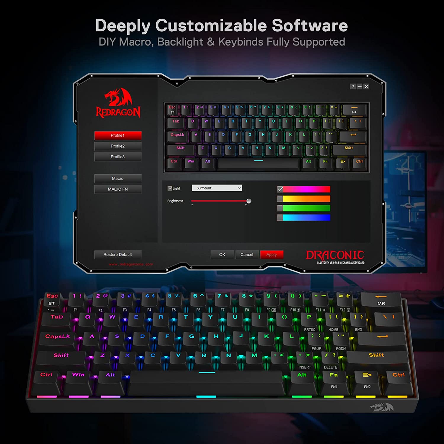 Draconic Pro K530 PRO - 60% Bluetooth+24.Ghz+Wired Mechanical Keyboard – Redragon India