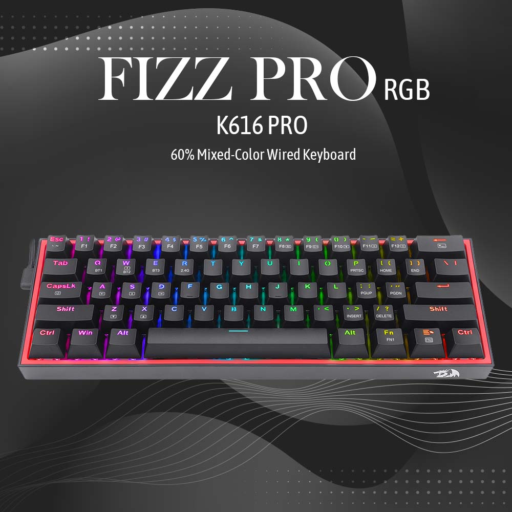 FIZZ PRO K616 - 60% Wired+2.4Ghz+BT Mechanical Keyboard Black (Red Swi ...