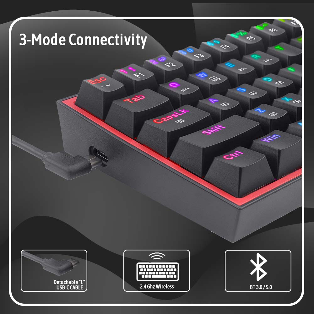 FIZZ PRO K616 - 60% Wired+2.4Ghz+BT Mechanical Keyboard Black (Red Swi ...