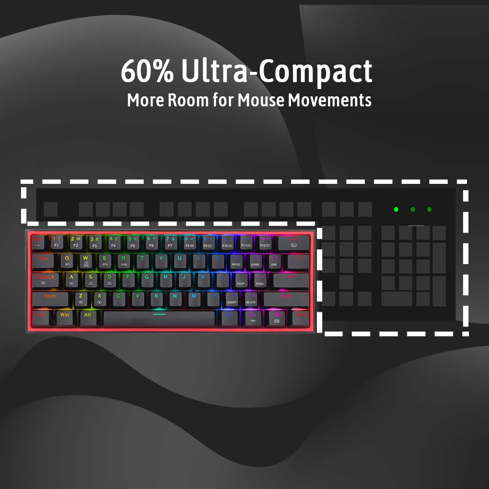 FIZZ PRO K616 - 60% Wired+2.4Ghz+BT Mechanical Keyboard Black (Red Swi ...